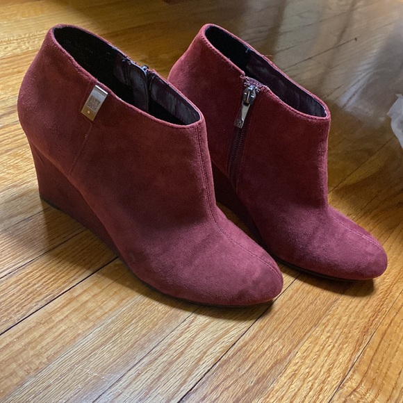 Anne Klein | Shoes | Anne Klein Suede Iflex Burgundy Wedge Ankle ...